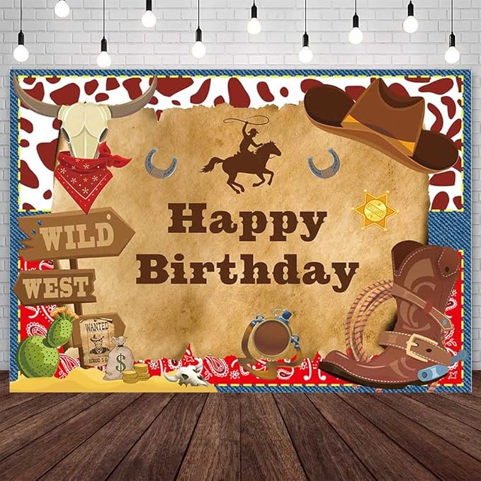 Amazon.com : AIBIIN 7x5ft Western Cowboy Birthday Backdrop Rustic West ...