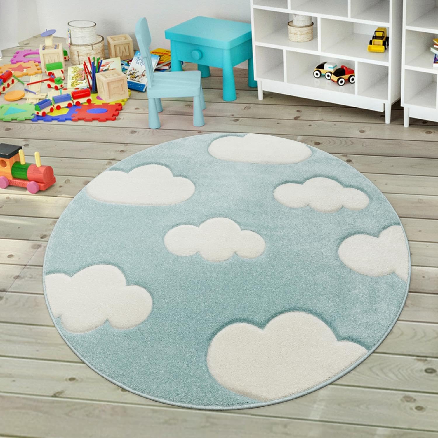 Amazon.com: Modern Kids Rug with Clouds in Blue Pastel for Nursery ...