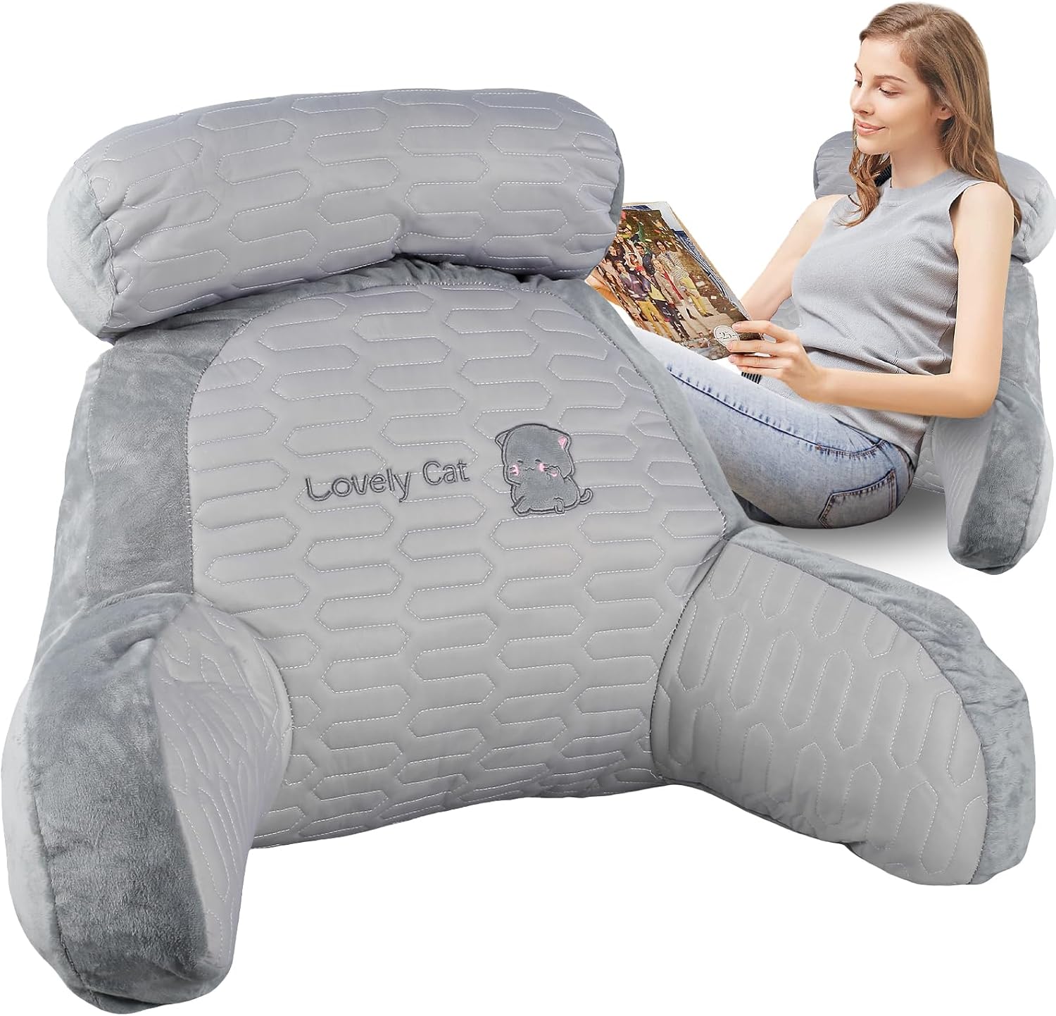 Fyeme Reading Pillow for Bed,70×50cm Detachable Reading Pillow with ...