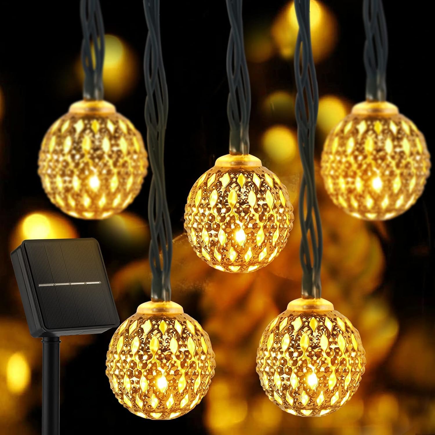 Amazon.com: Solar Moroccan String Lights Outdoor 60 LED 36 Ft Globe ...