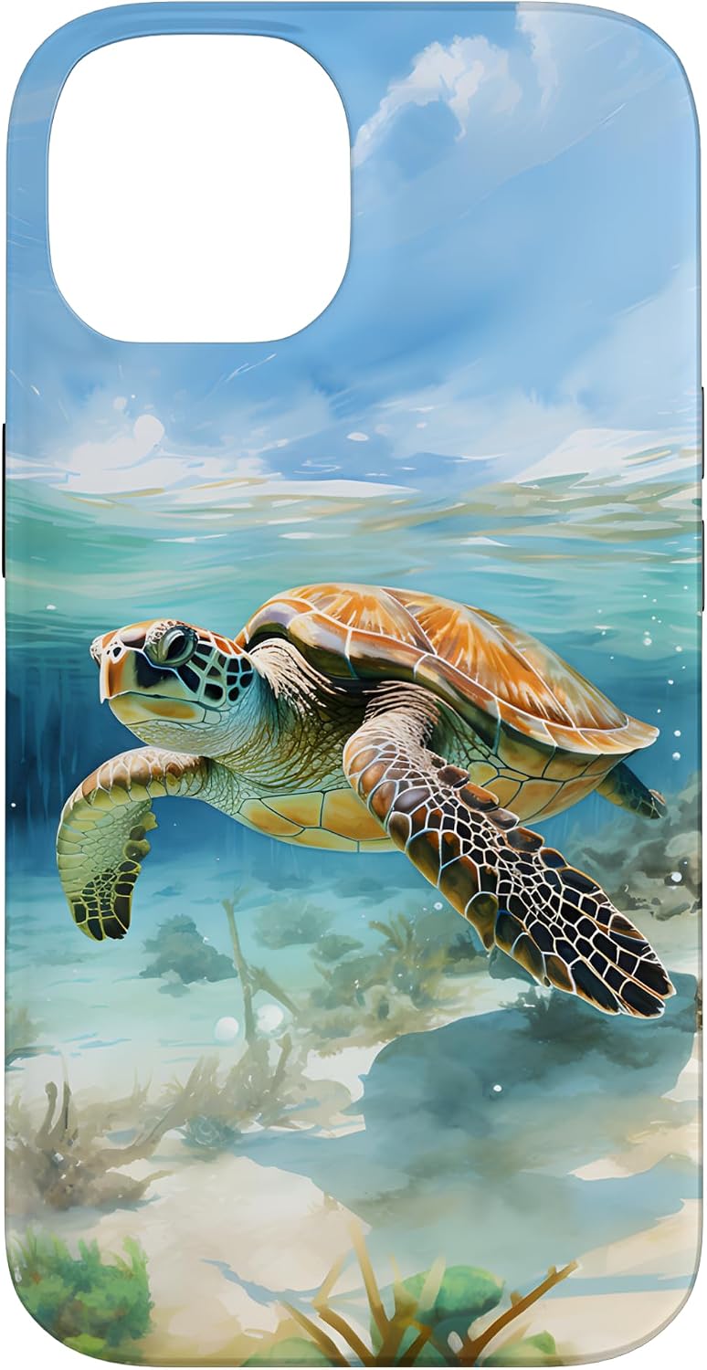 Amazon.com: Green Sea Turtle Relaxing Watercolor Case for iPhone 14 ...