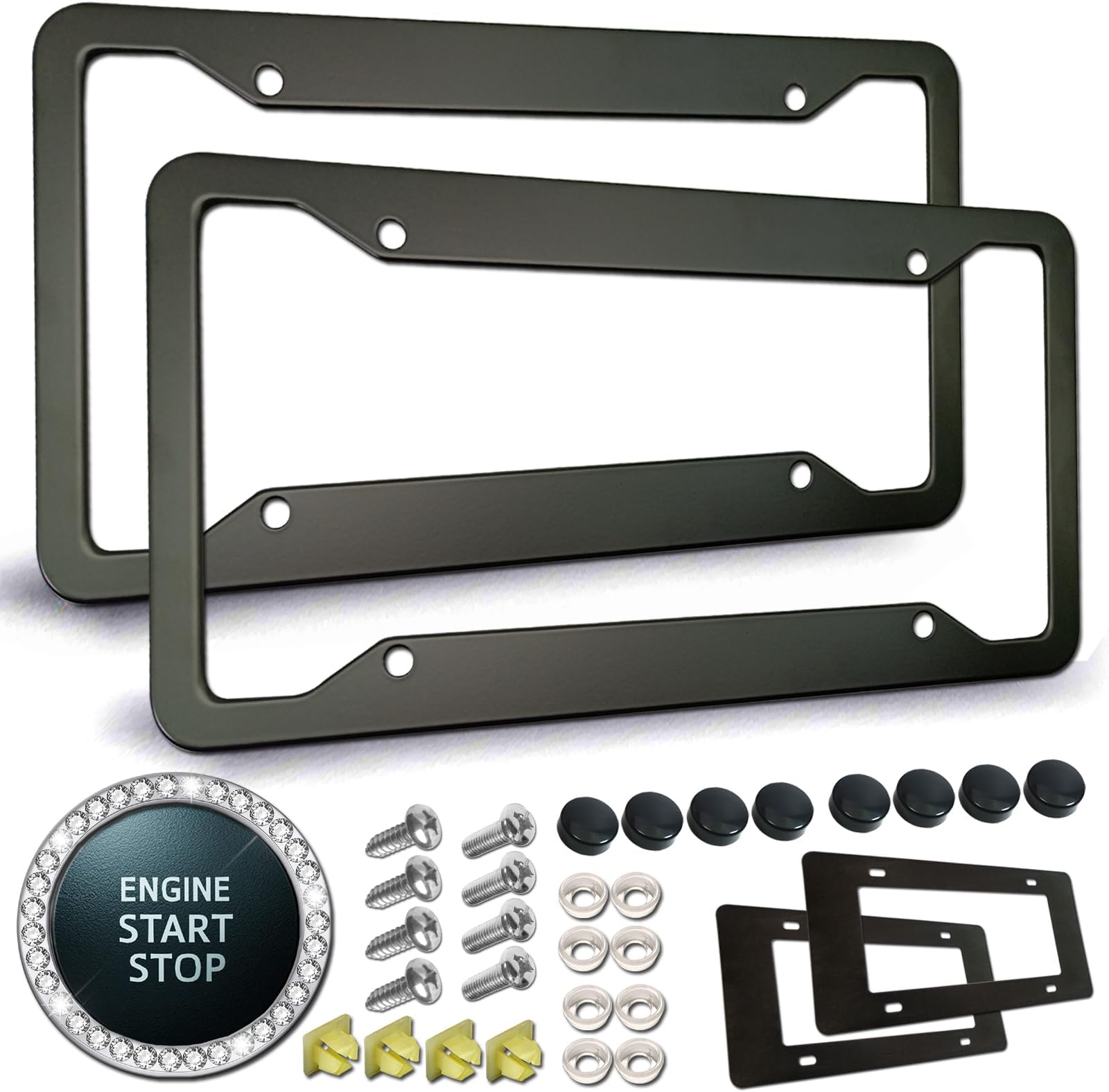 Amazon.com: Matte Black License Plate Frames- Rustproof Aluminum Metal ...