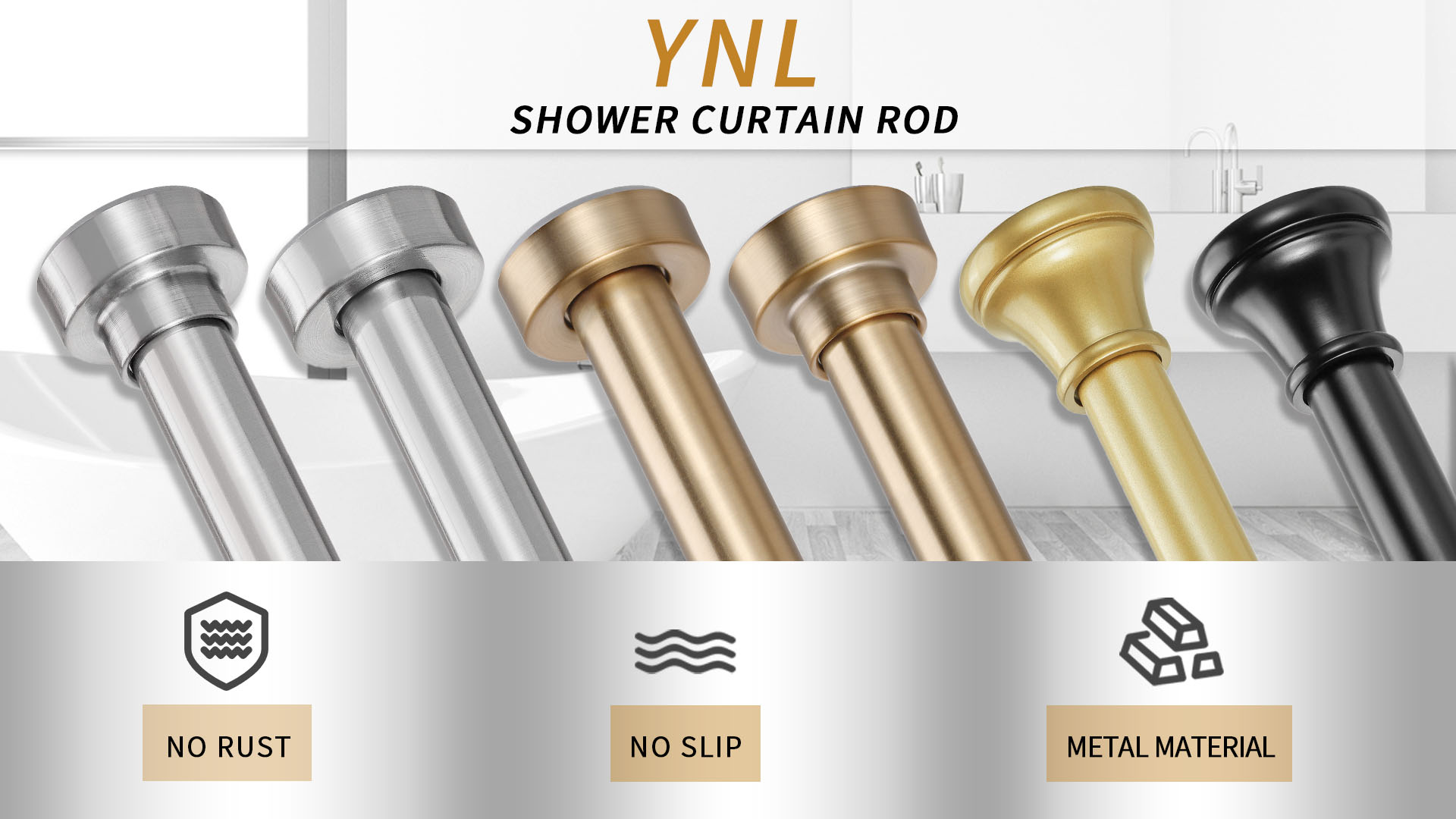 Watch YNL Shower Curtain Rod Tension, No Drilling, Never Rust,Gold on ...