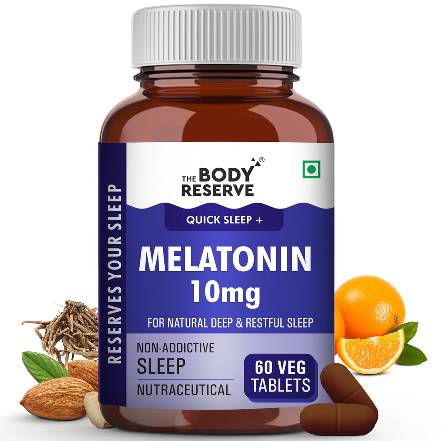 The Body Reserve Melatonin 10mg - 60 Veg Tablets for Sleep Support ...