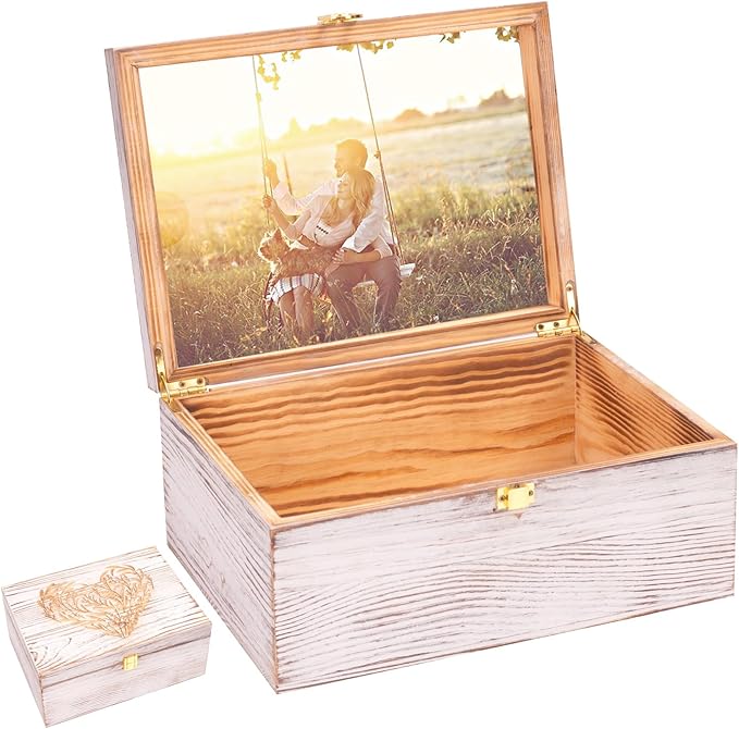 Amazon.com: Larger Wooden Memory Keepsake Boxes With Hinged Lids and a ...