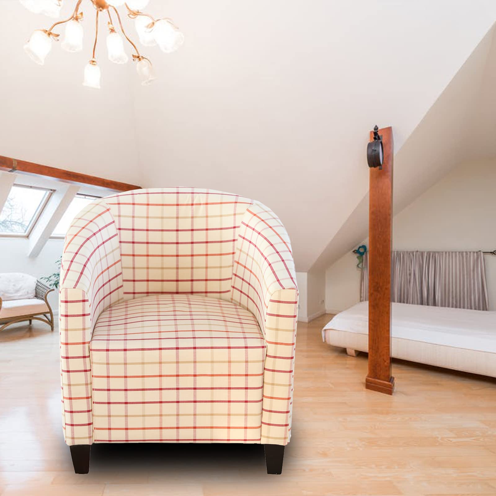 AZRBOPO Fabric Tub Chair, Tartan Linen Tub Chair Armchair Seating ...