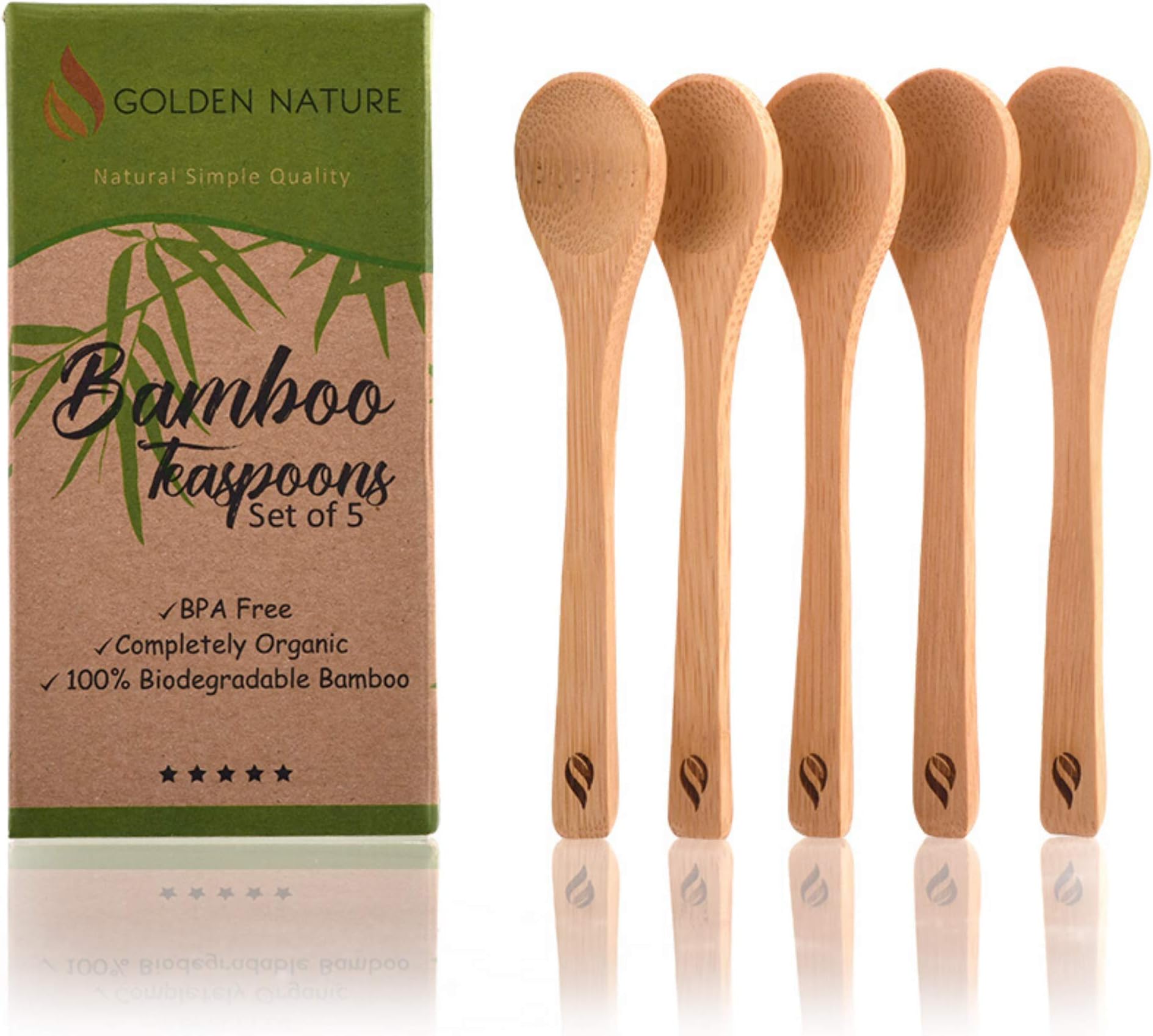 Amazon.com: Golden Nature Bamboo Spoon Set (10 Pc), Small Kitchen Teaspoons, Tiny Wooden Spoons ...