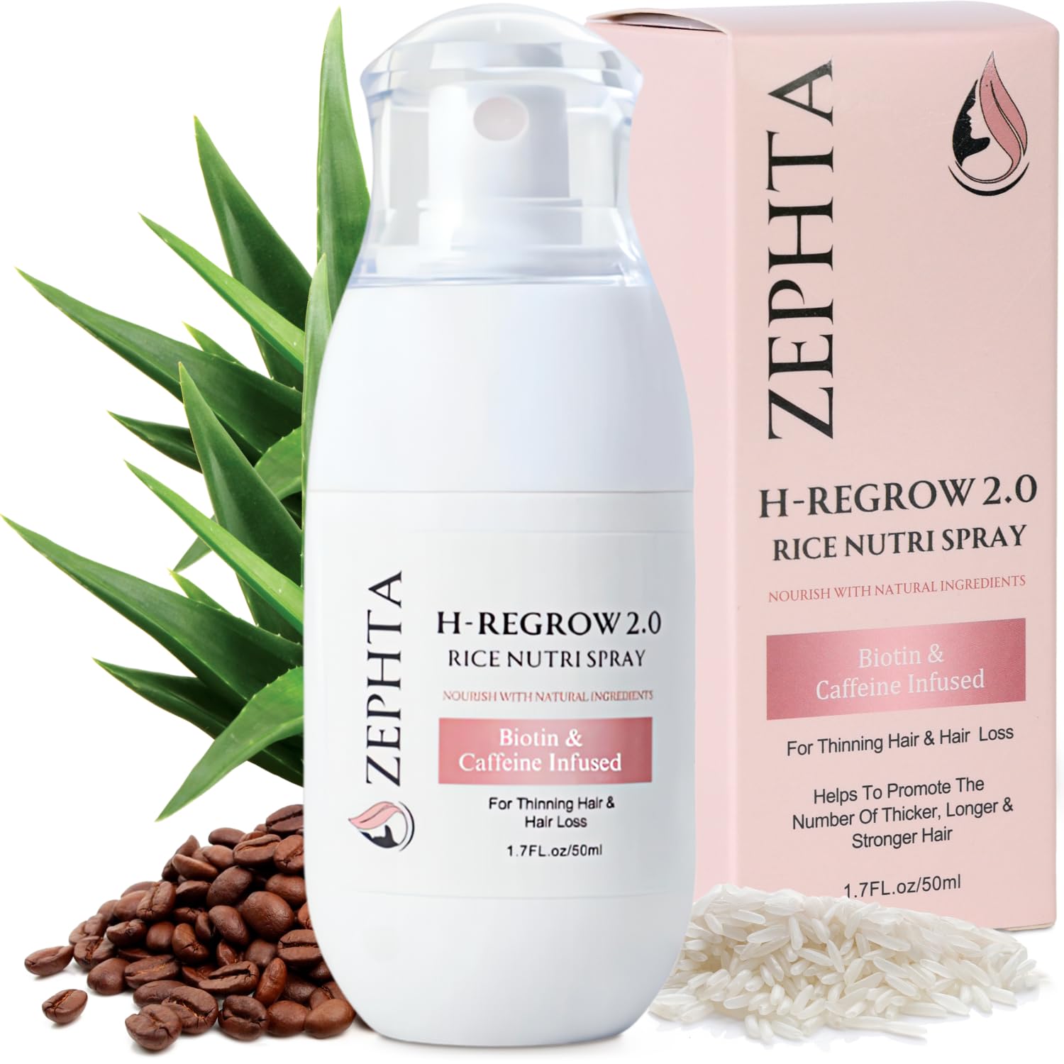 Amazon.com : Zephta H-Regrow Hair Growth Spray – With Rice Water ...