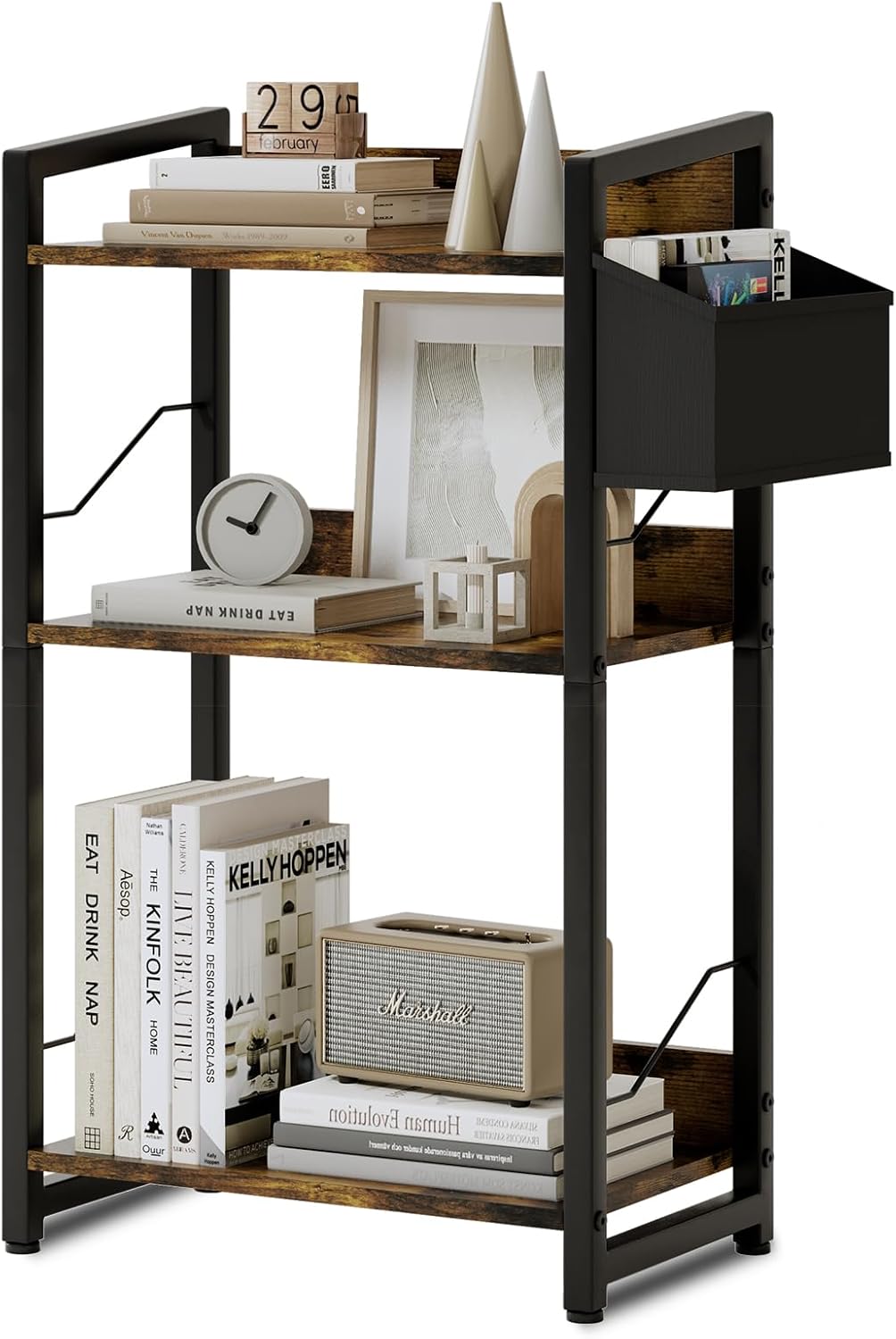 Amazon.com: XIV Small Bookshelf, 3 Tier Wood Book Shelf with Drawe ...