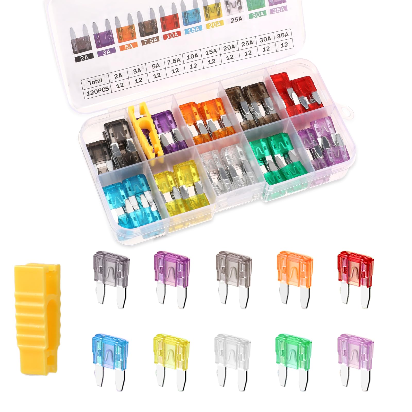 Amazon.com: 120 Pcs Mini Fuses Assortment Kit Blade-Type Mini Fuse Kit ...