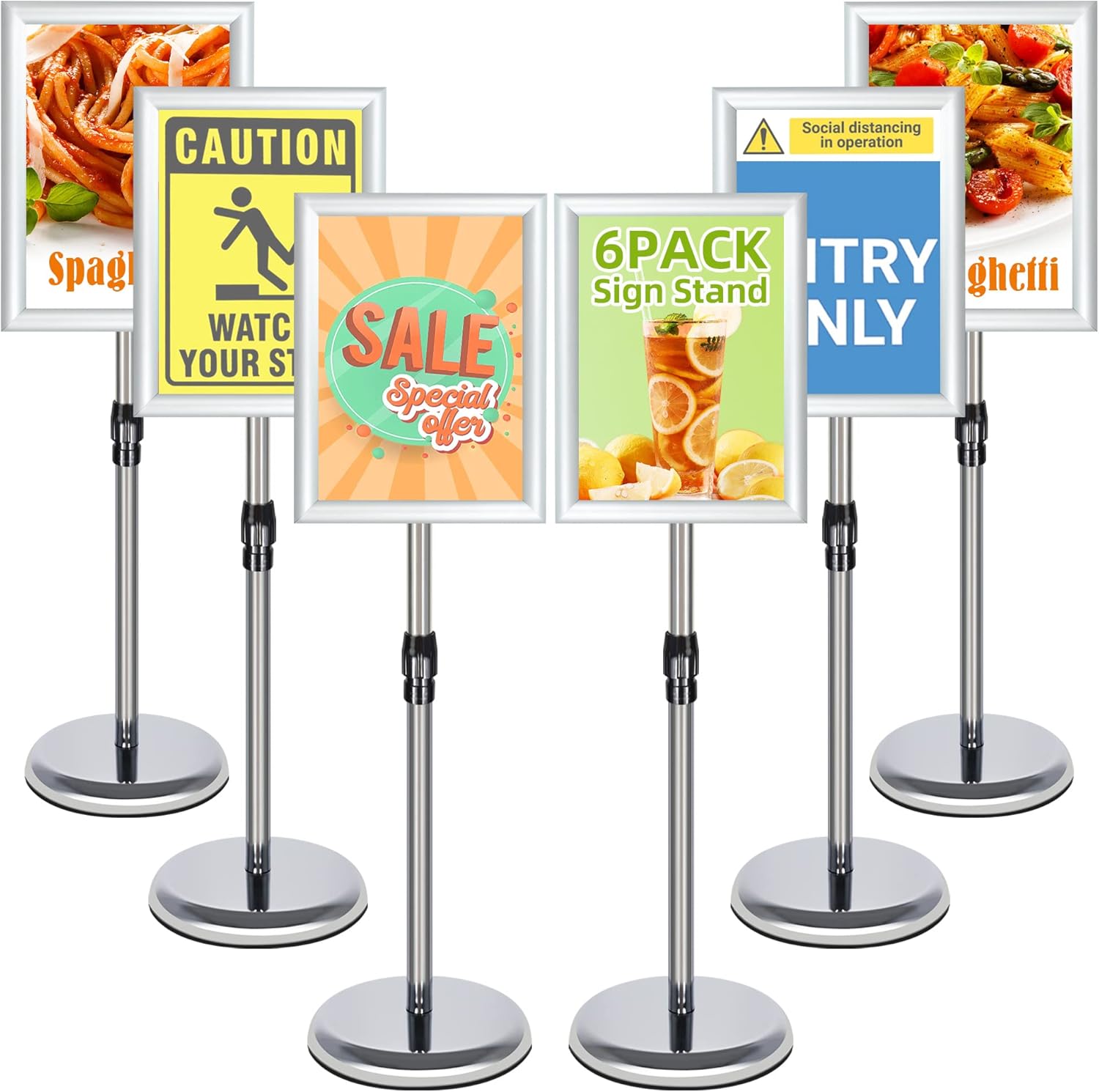 VAIIGO 6Pack Adjustable Sign Holder A4 Aluminum Poster Menu Stand Floor ...