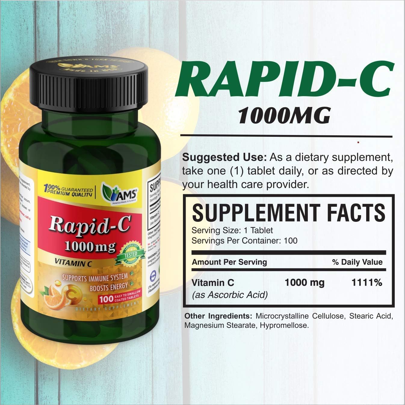America Medic Science Rapid-C 1000 mg Suplemento – Vitamina C para ...