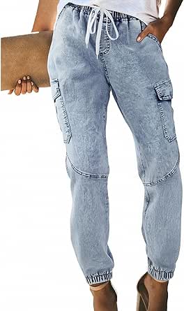 LBDLONGBIDA Women’s Jeans High Wasited Drawstring Jean Joggers for ...