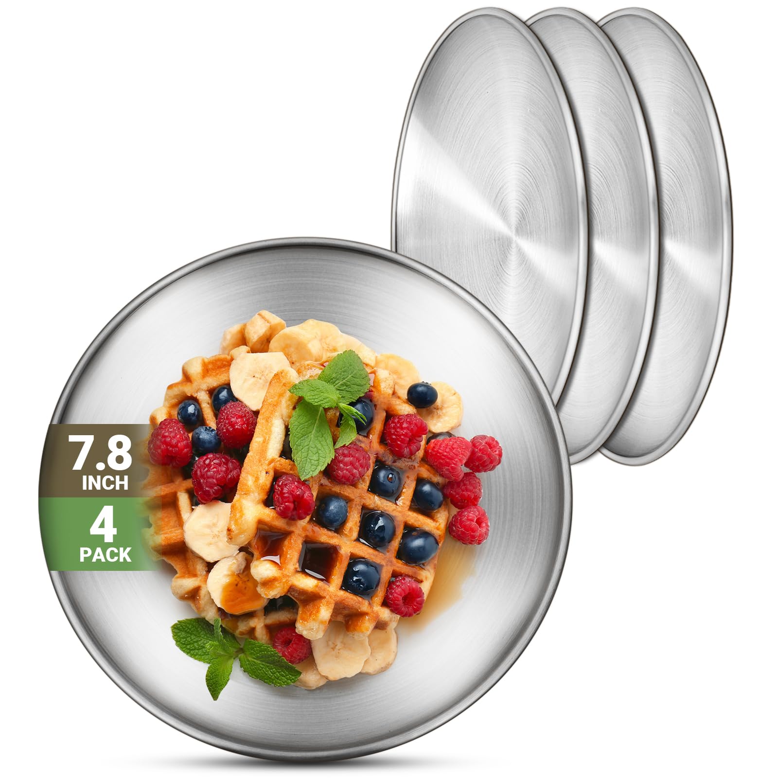 Amazon.com | Offiper 4 Stainless Steel Plates, 7.8 inch 304(18/8) Metal ...