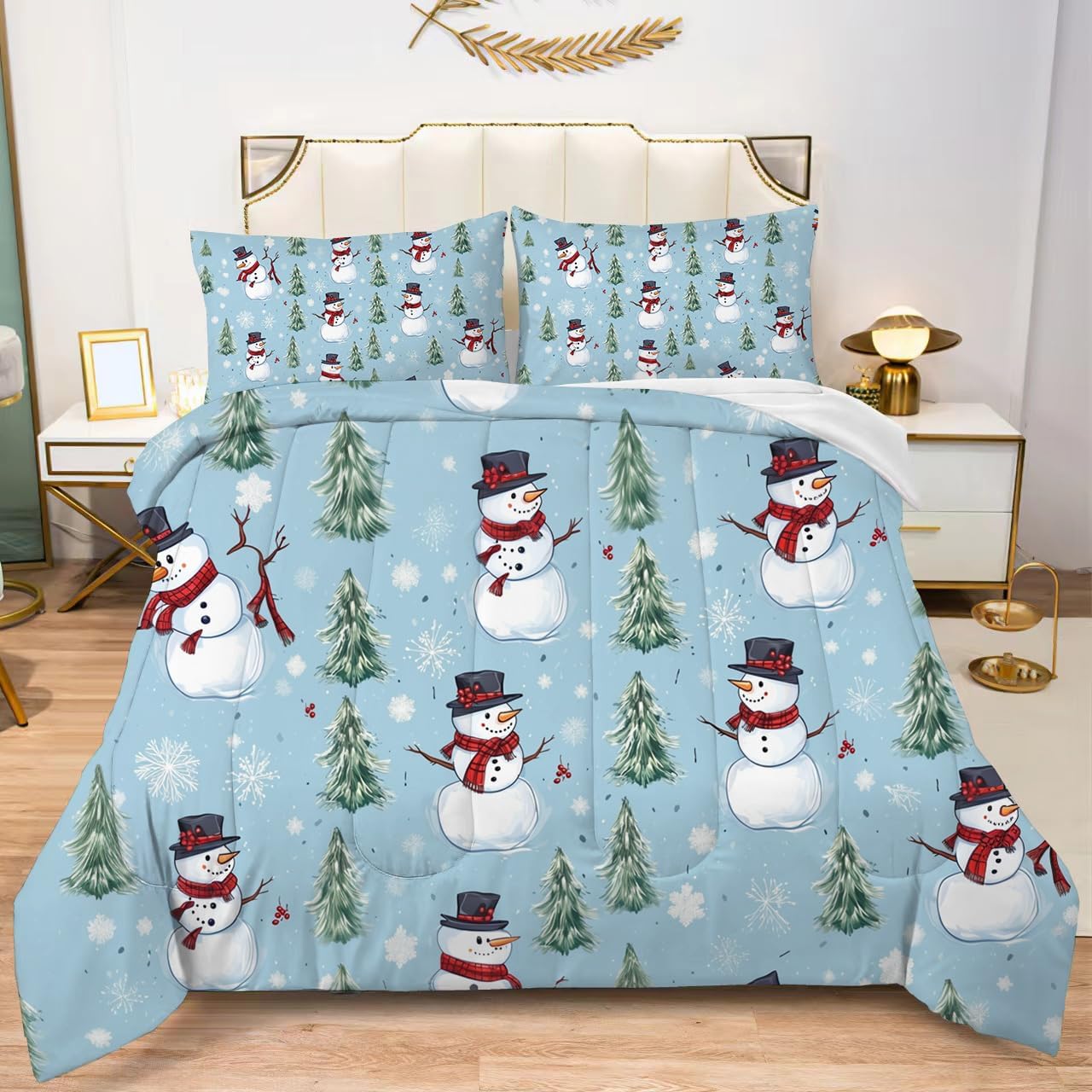 Amazon.com: Albideyaa 3D Snowmen Comforter Set for Christmas Queen Size ...