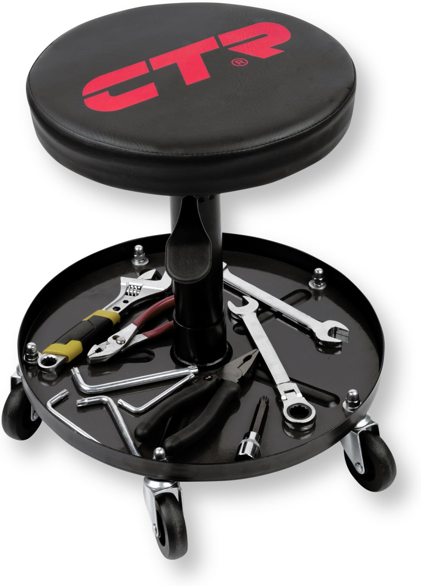 CTR Rolling Mechanic Shop Stool with Magnetic Tool Tray, Heavy Duty ...