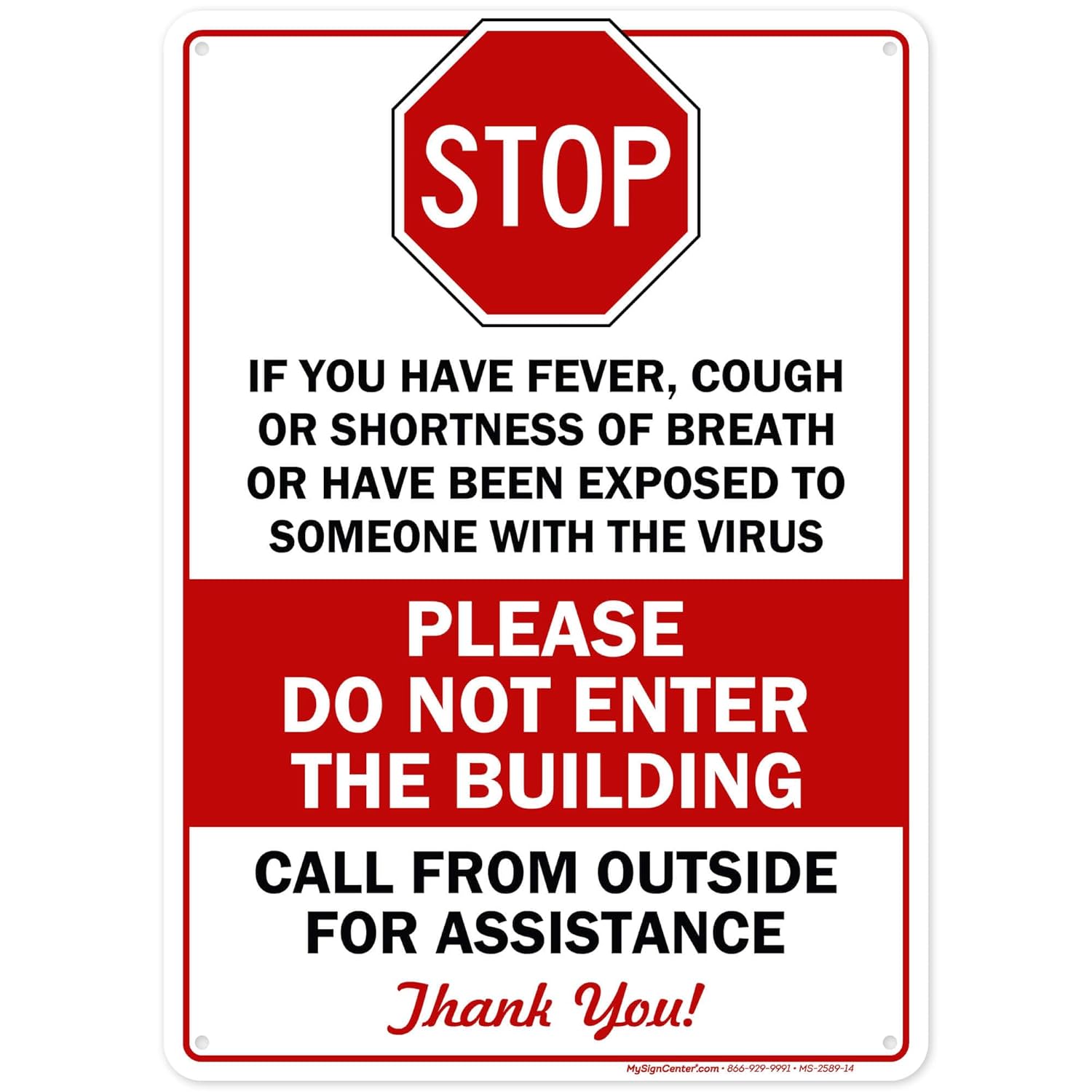 Stop Virus Symptoms Cough Fever Shortness of Breath Do Not Enter Sign ...