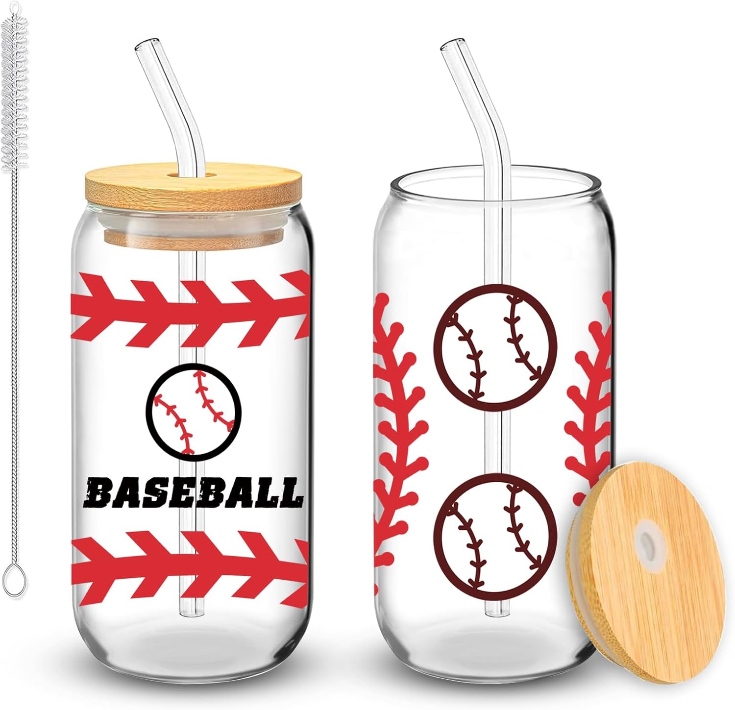 Amazon.com | fallingstar 2 Pack Baseball Glass Cups 16 oz with Lid and ...