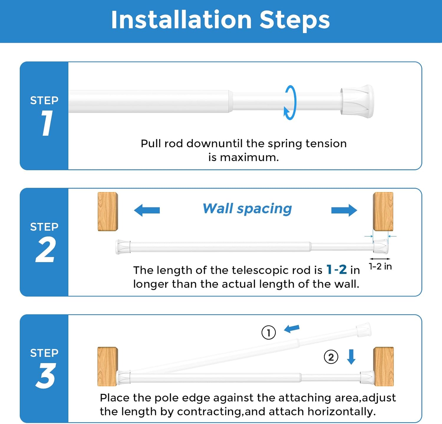 AIZESI Spring Tension Curtain Rods Short Tension Rod (White, 7.5" to 13 ...