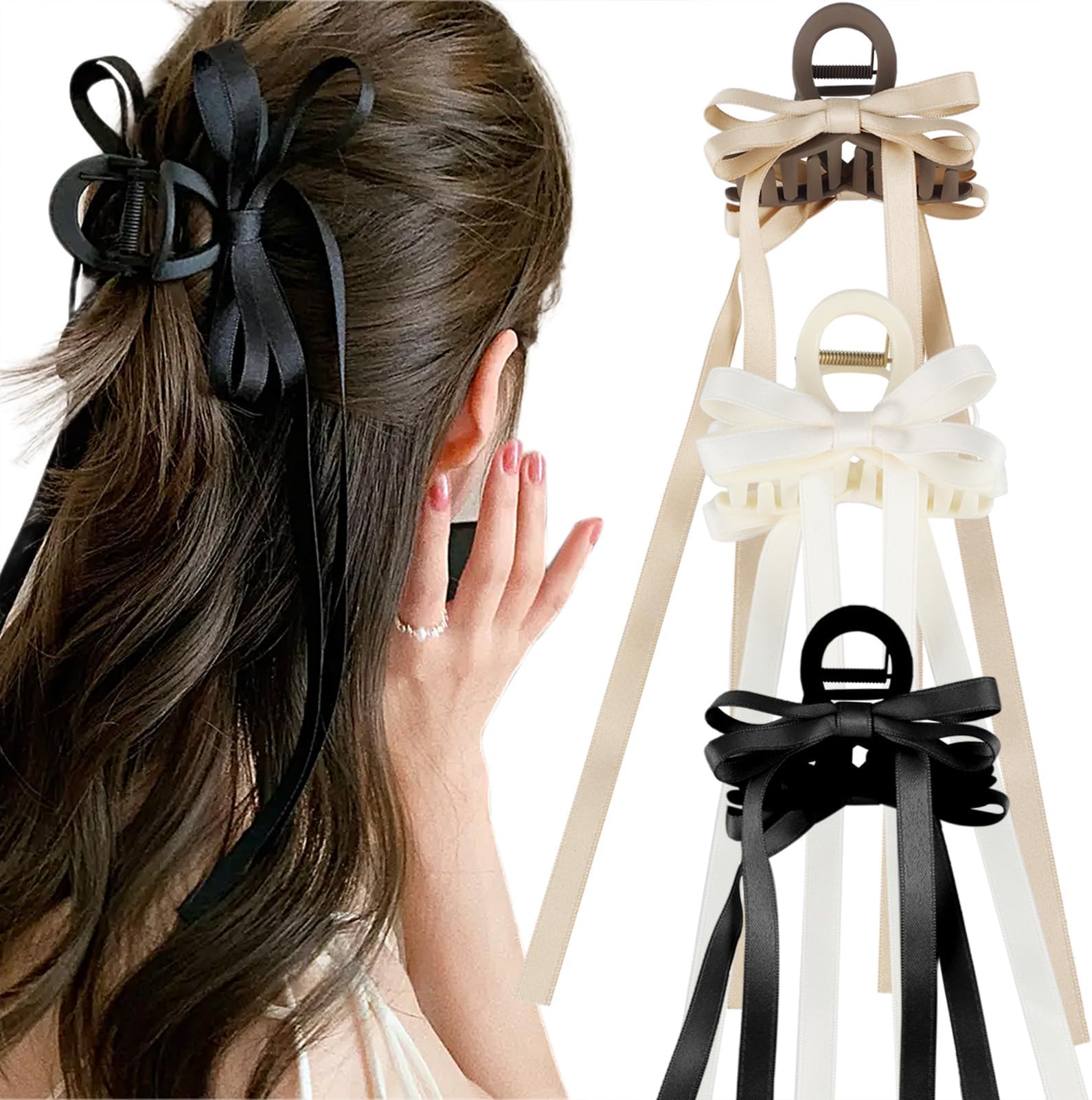 Amazon.com : Agirlvct 2 Pack Bow Hair Clips with Long Tail, 5 inch ...