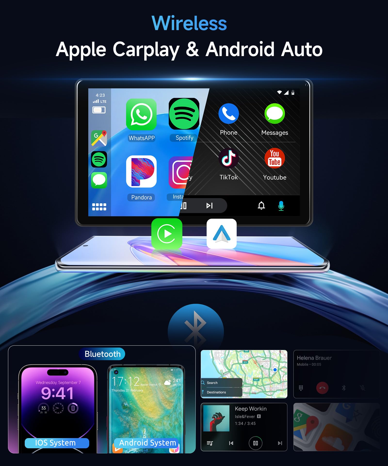 Portable Car Stereo Wireless Carplay 8 Inch Vertical Rotatable Screen ...