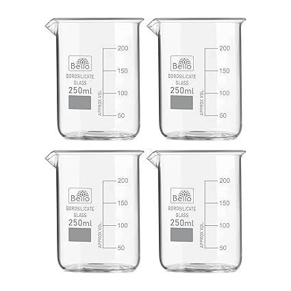 Bello Borosilicate 3.3 Glass Beaker 250 ml with Graduation Marks, Pack ...