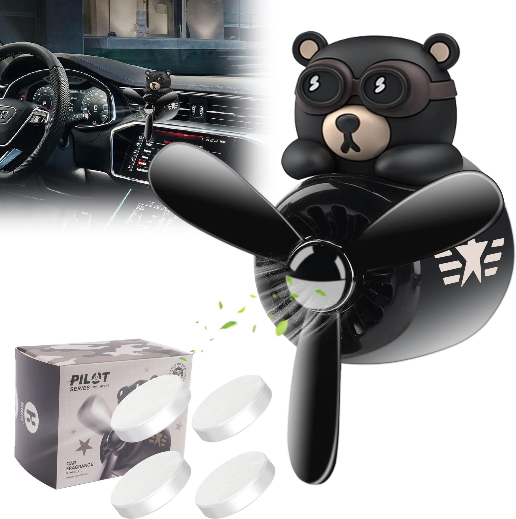 Amazon.com: Car Air Fresheners Pilot Black Warrior Cute Car Diffuser Rotating Propeller Cartoon ...