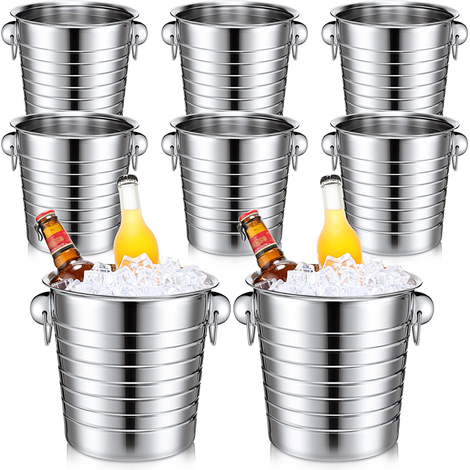 8 Pack Champagne Buckets Stainless Steel Ice Buckets with Handles Wine ...