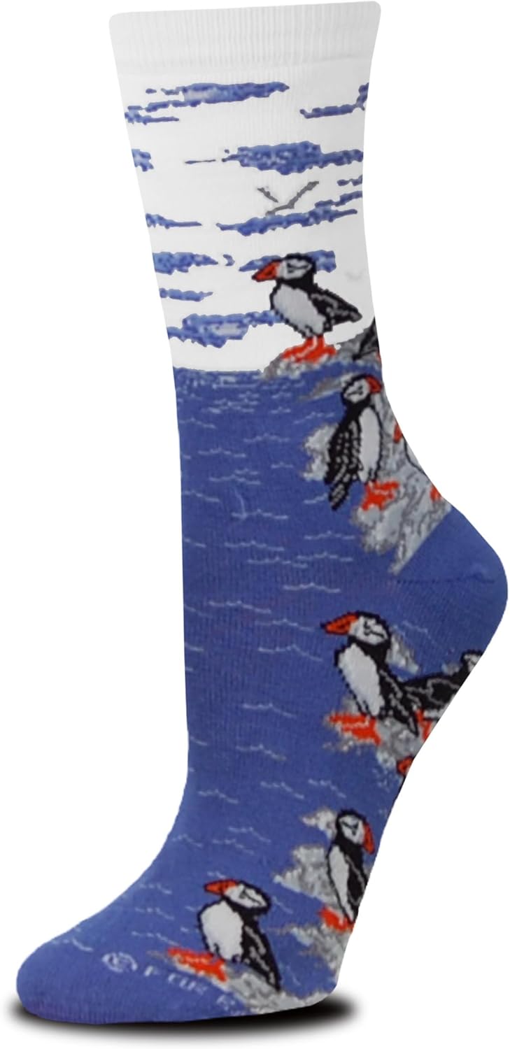 Amazon.com: Puffin On Rocks Socks Women's Size 6-10 Animal Den ...