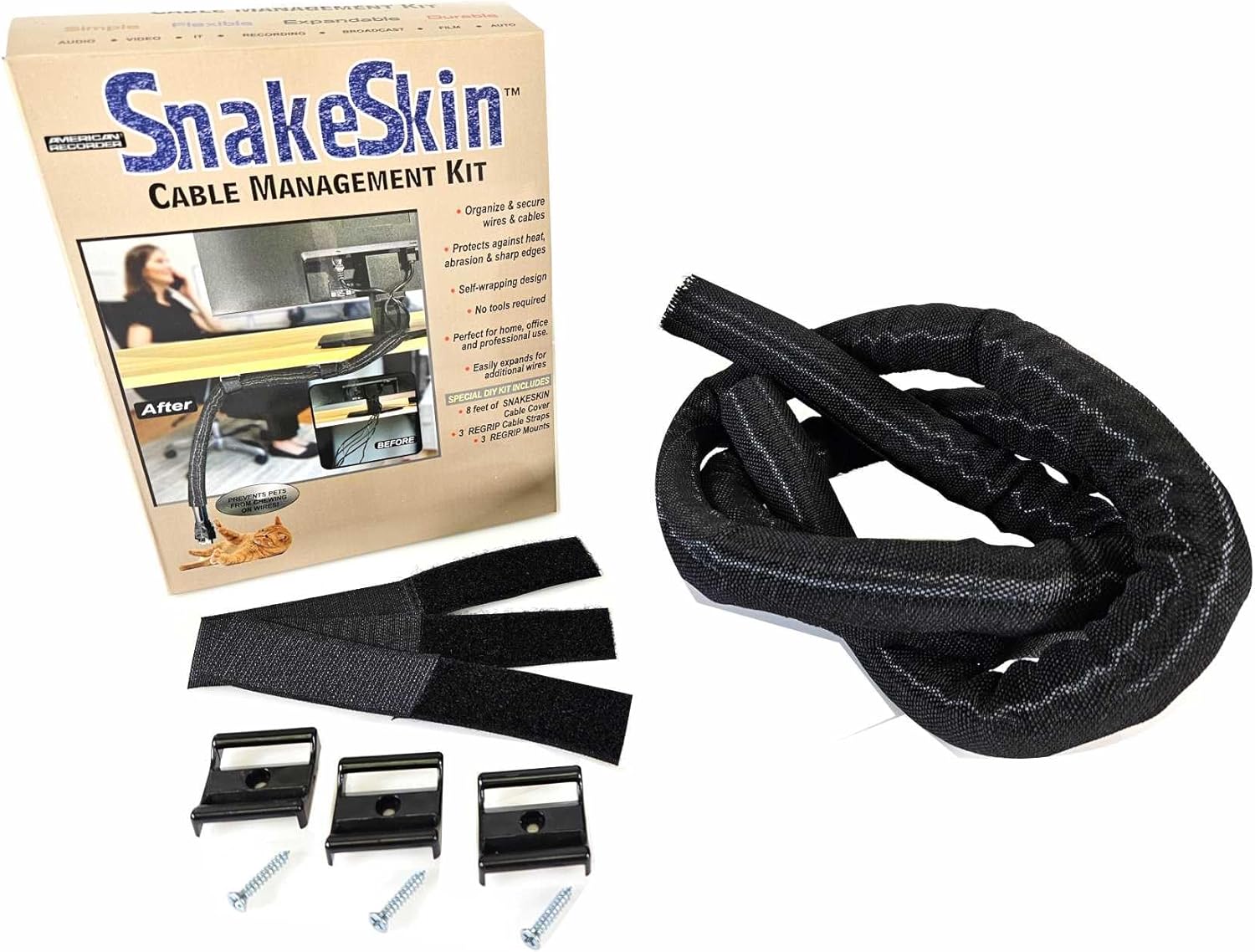 Amazon.com: 1" Snakeskin Cable Management Kit - Black with 8 feet of ...