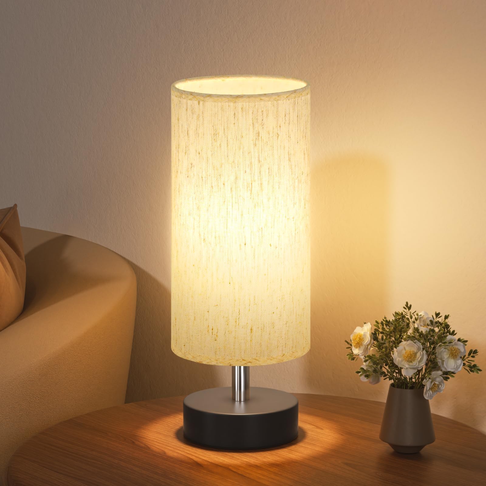 Simple Designs LT2013-BLU Sand Nickel Mini Basic Table Lamp with Fabric ...