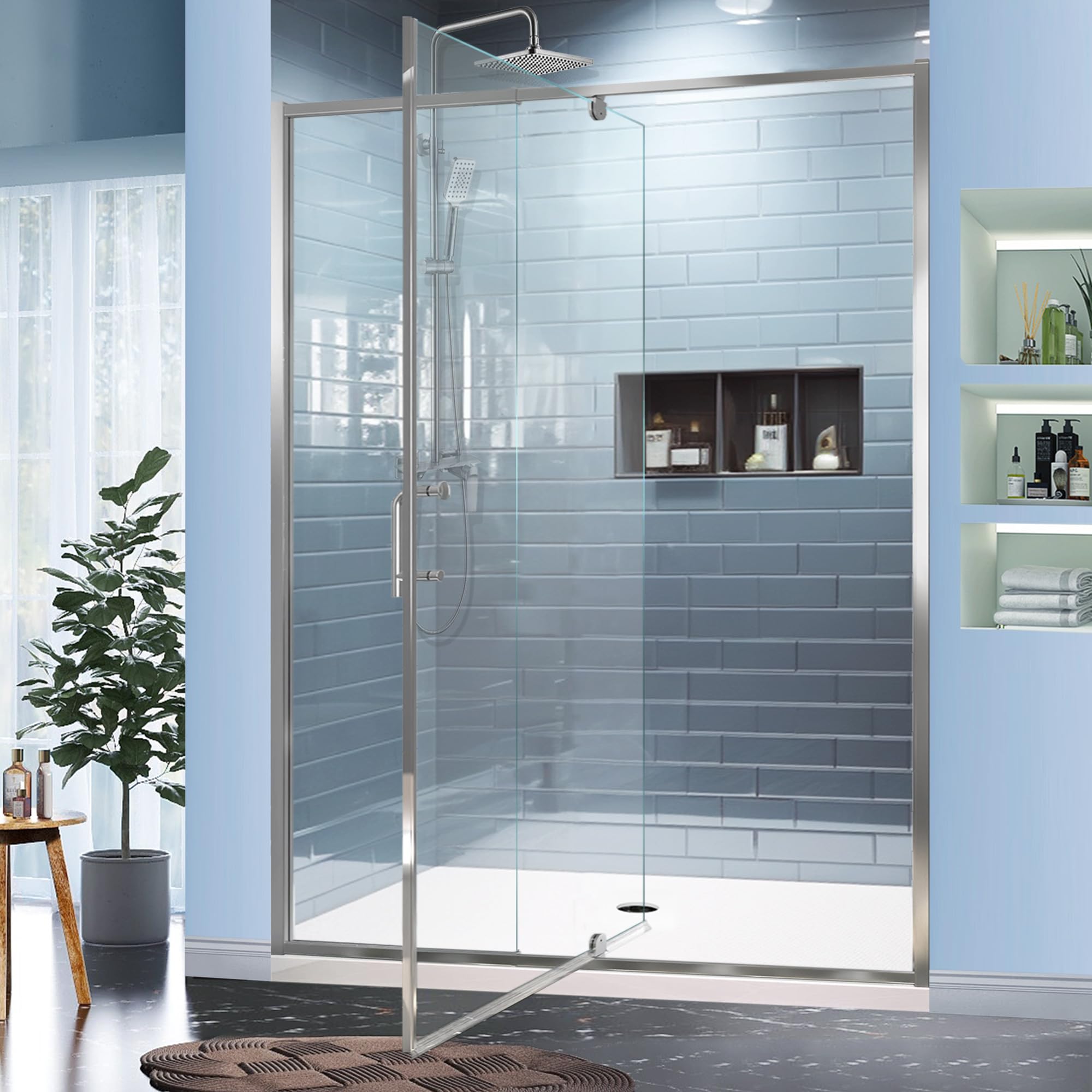 GroGro 56-60" W x 71" H Pivot Sliding Shower Door,Pivot Semi-Frameless ...