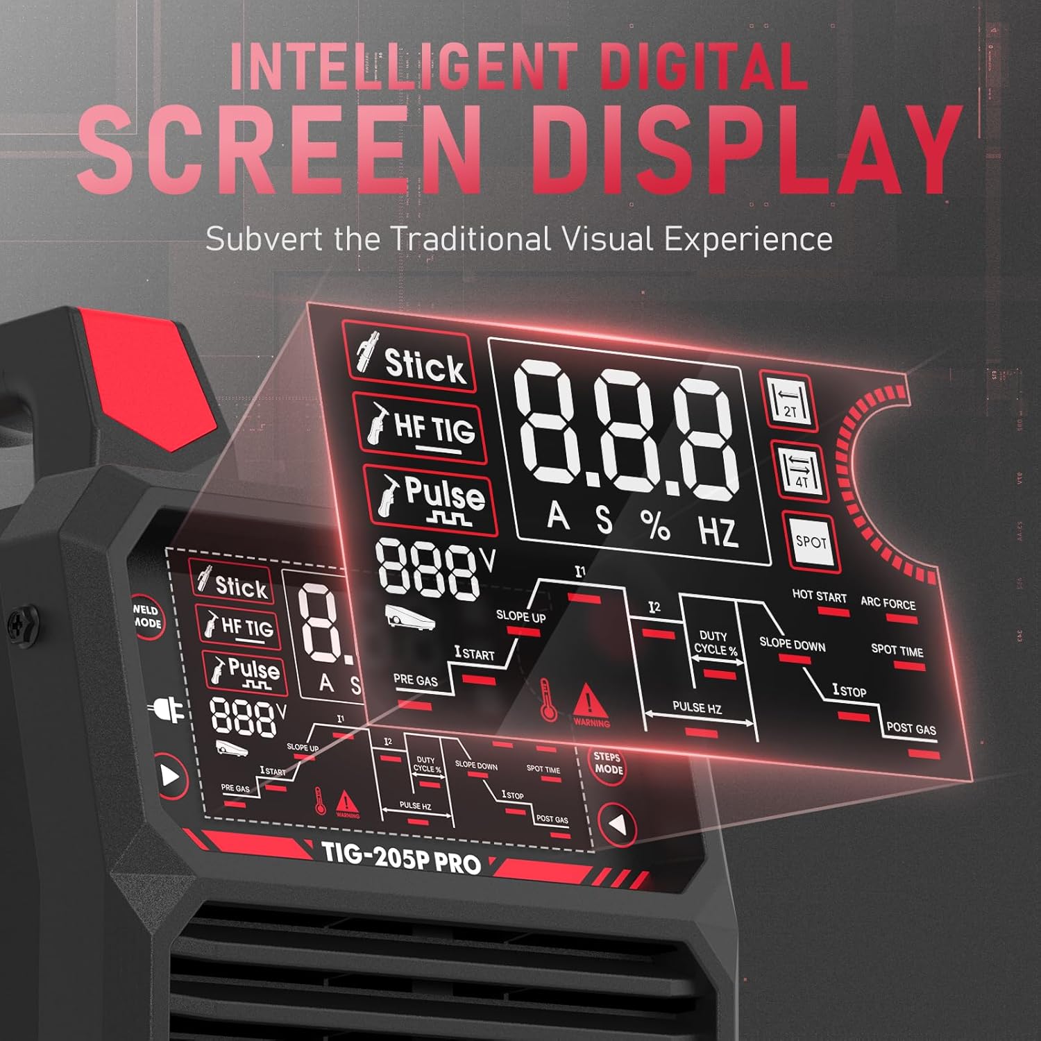YESWELDER TIG Welder With Pulse 205Amp Large LED Display, STICK/DC TIG ...
