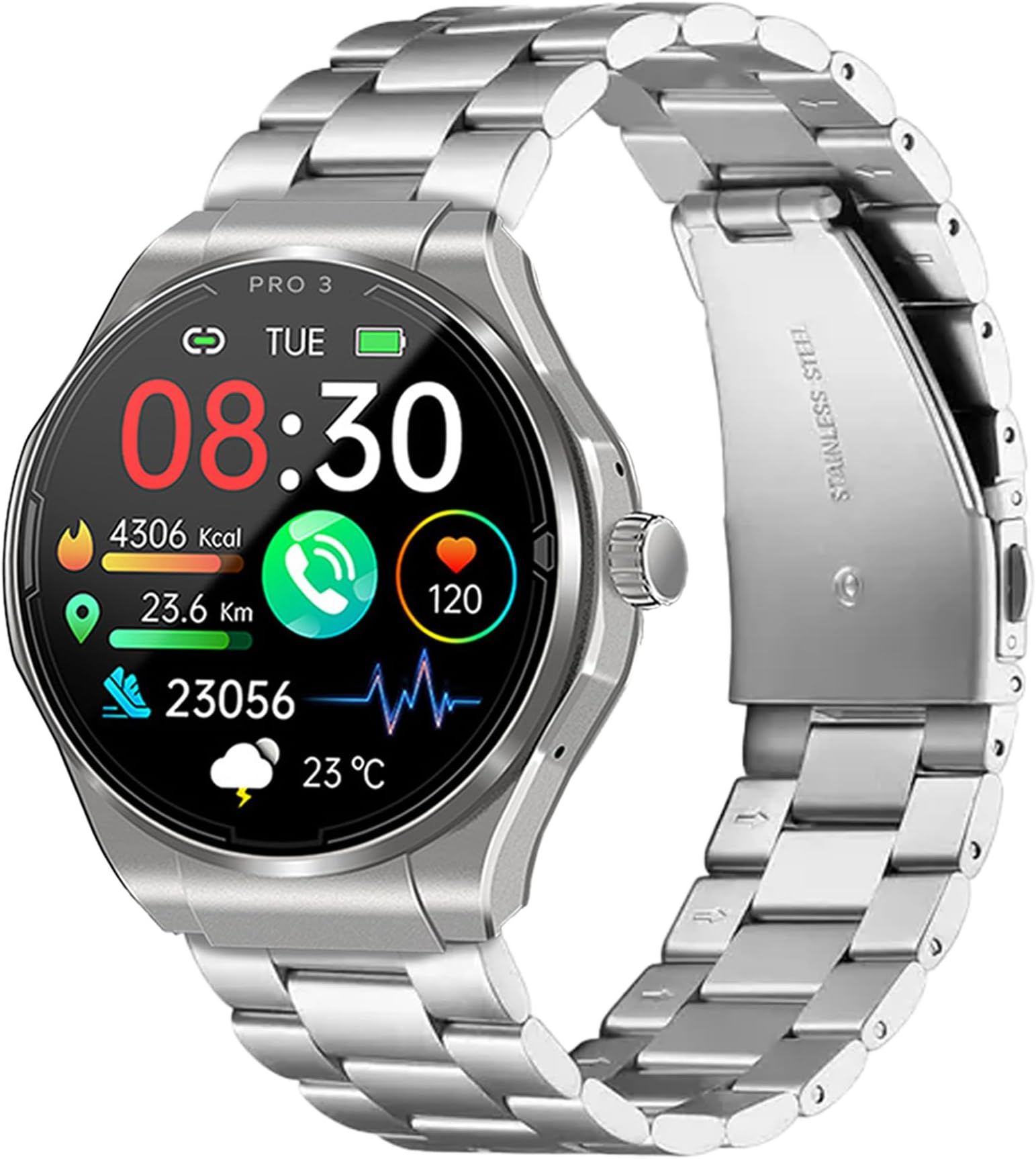 Knauermann PRO 3 (2024) Silber - Gesundheitsuhr Smartwatch mit ...