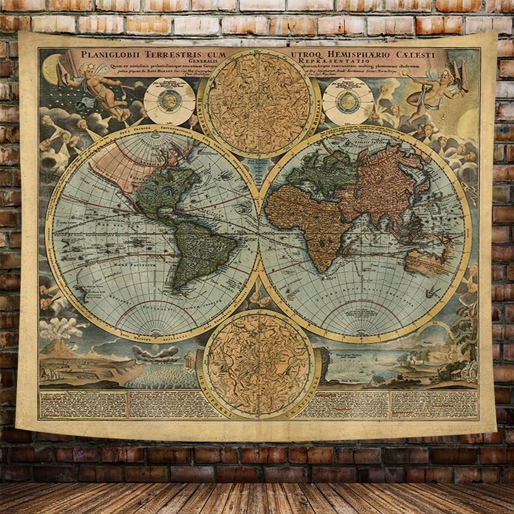 Amazon.com - Vintage World Map Tapestry, Antique Old Nautical Map of ...