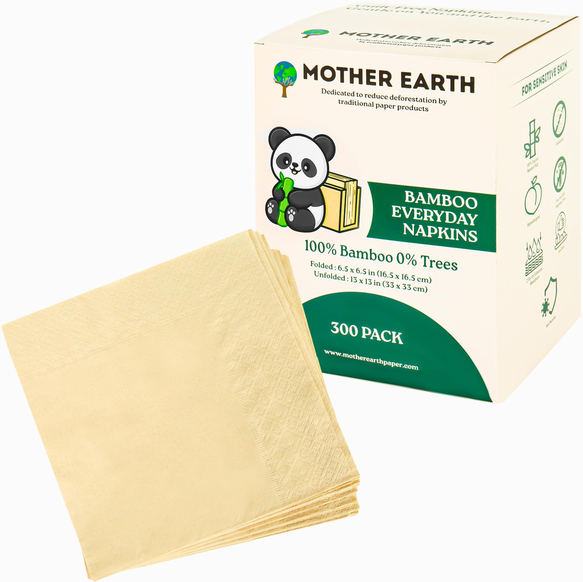 Amazon.com: MOTHER EARTH Bamboo Everyday Napkins - 2 Ply | Soft ...