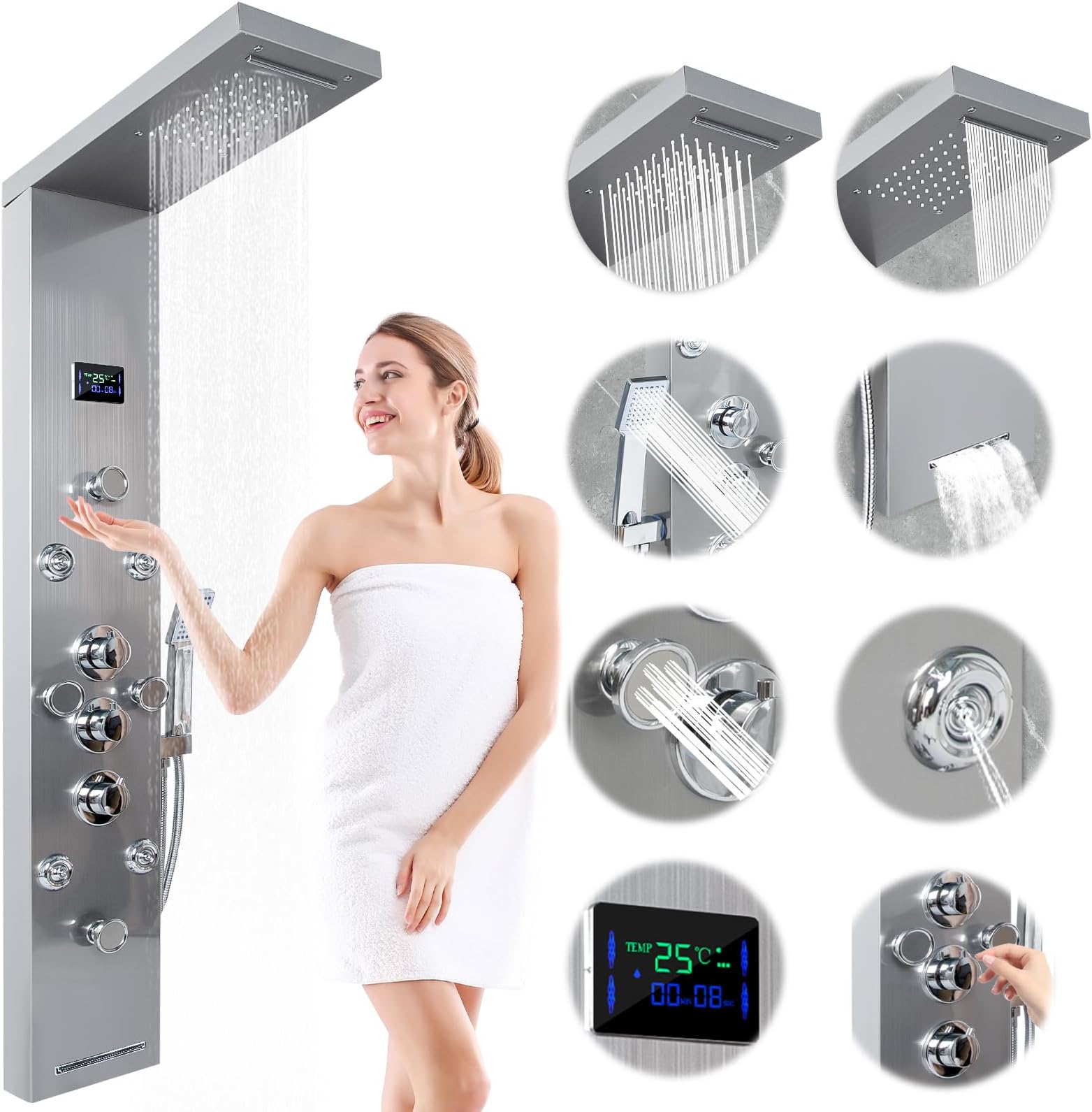 VEVOR Shower Panel Tower System, 6 Shower Modes, LED & Screen ...