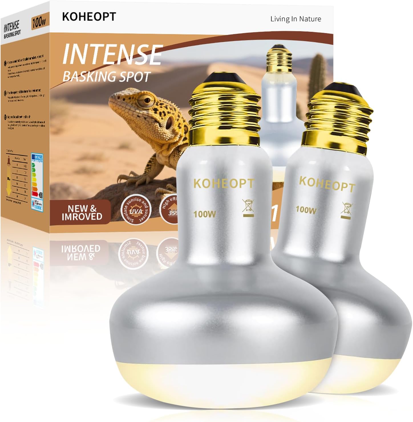 Amazon.com: KOHEOPT Reptile Heat Lamp 100W,(2 Pack) Heat Emitter UVA ...
