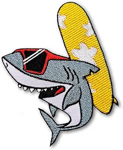 Amazon.com: PatchDeeDee Shark with Surfboard Surfing on Vacation Sport ...