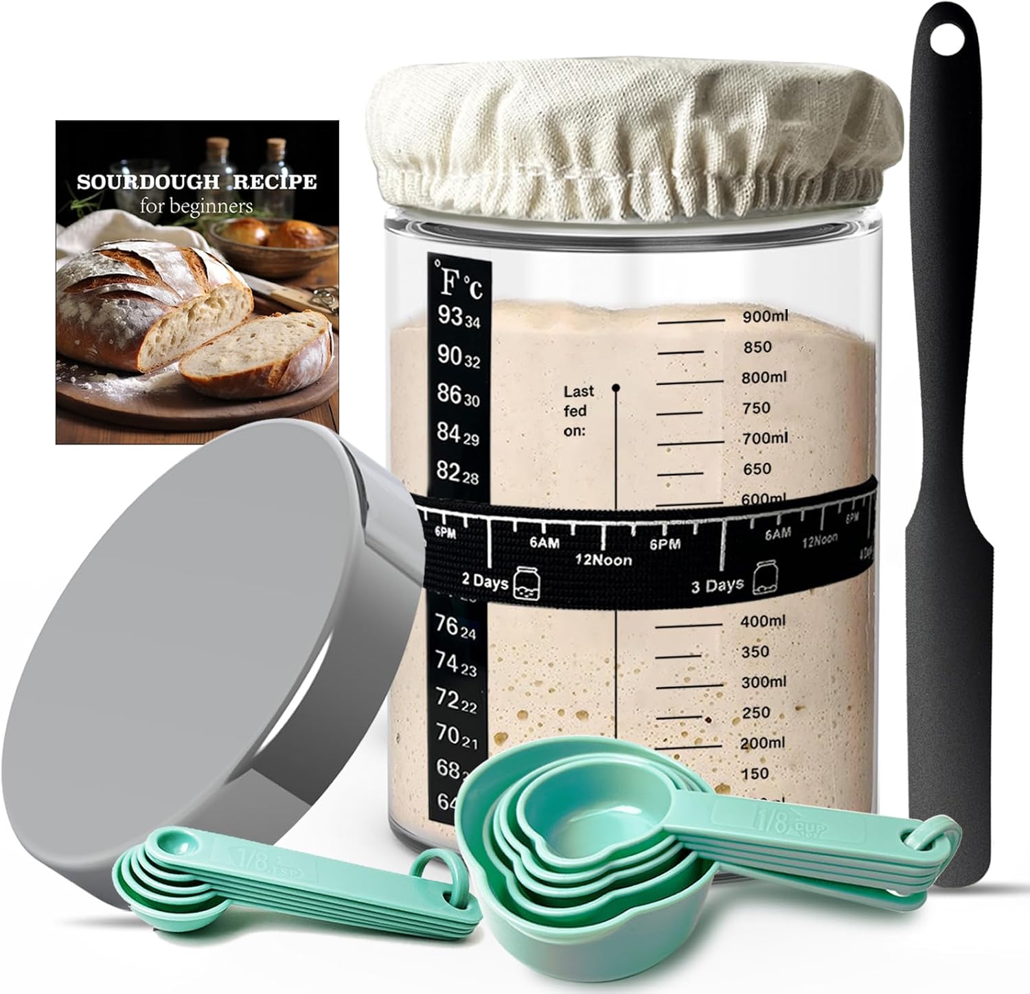 Amazon.com: Kmiyivi Sourdough Starter Jar Glass, 35oz Sourdough Jar ...