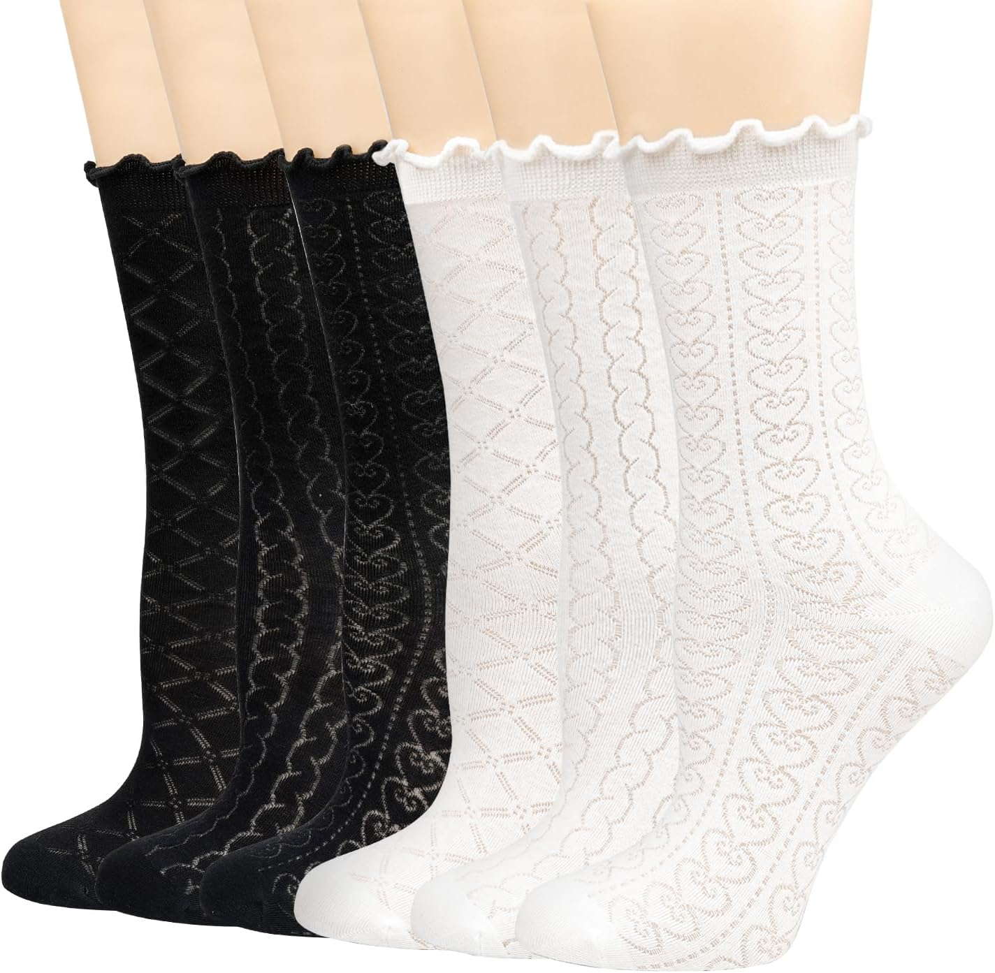 Mcool Mary Women's Ruffle Socks Mesh Casual Lace Cotton Crew Socks ...