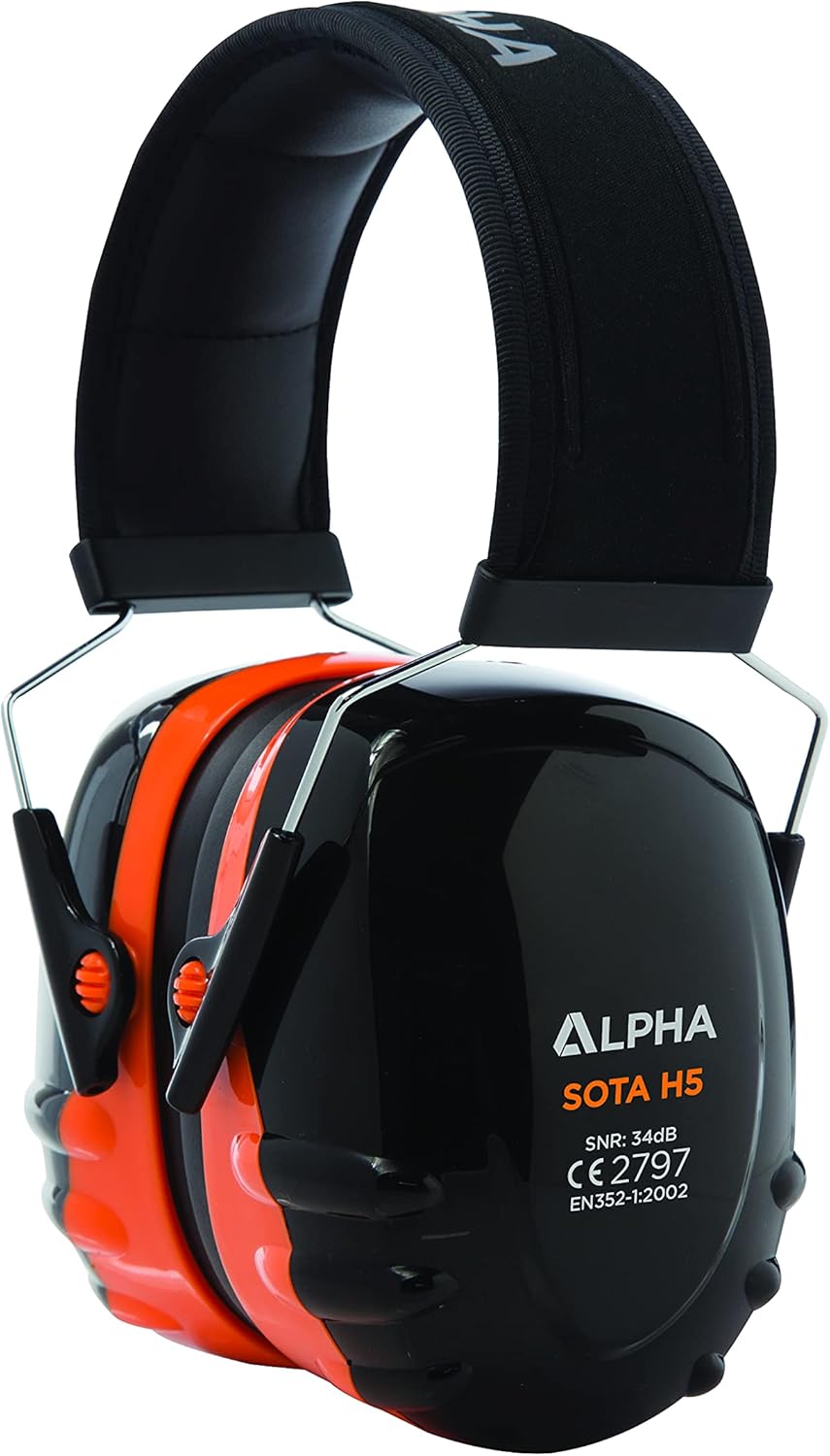 Alpha Sota H5 Black, Orange Ear Defenders Adults- Safety Earmuffs with ...