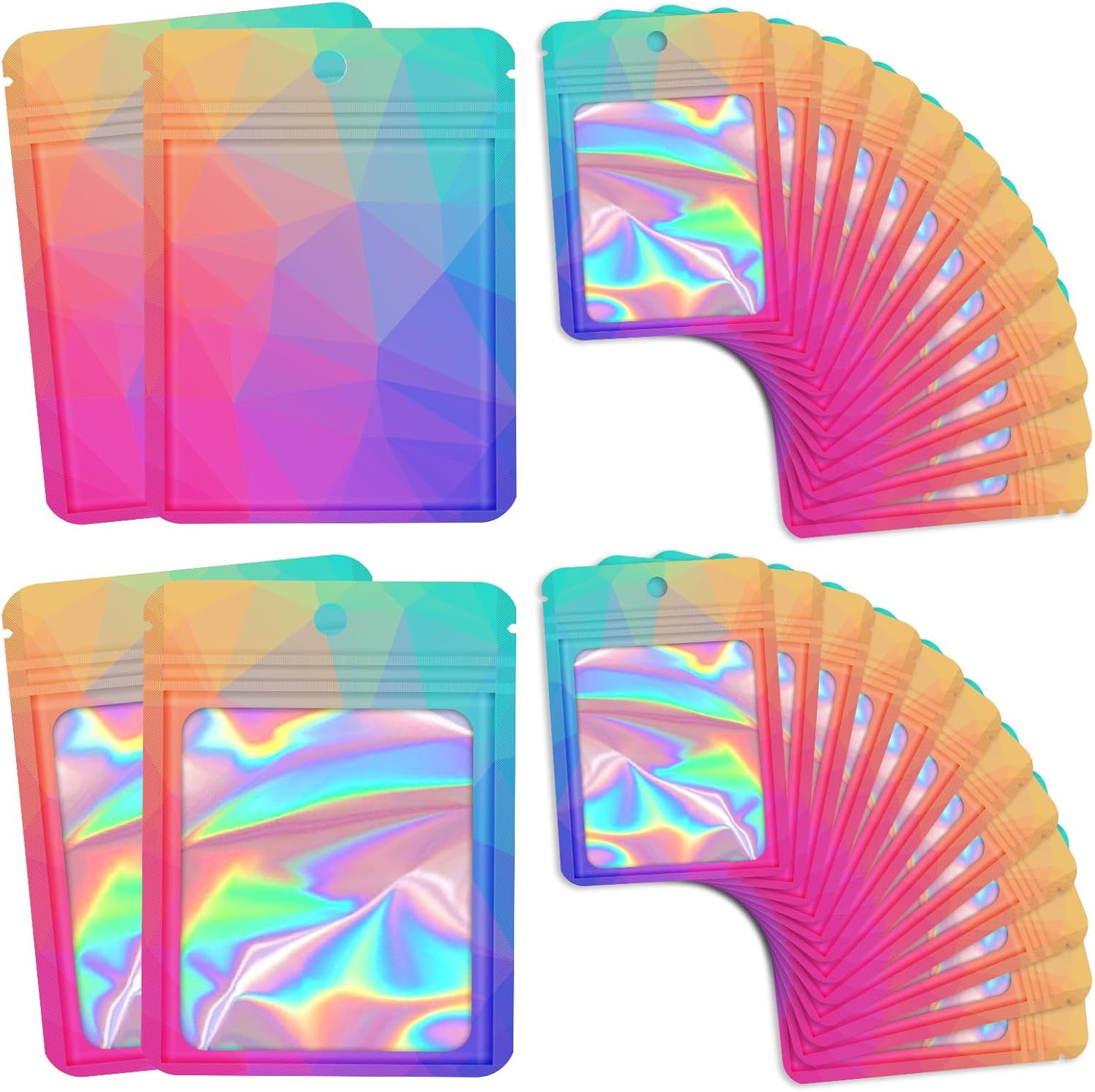 Amazon.com: 100 Pieces Resealable Bags with Clear Window, Holographic ...