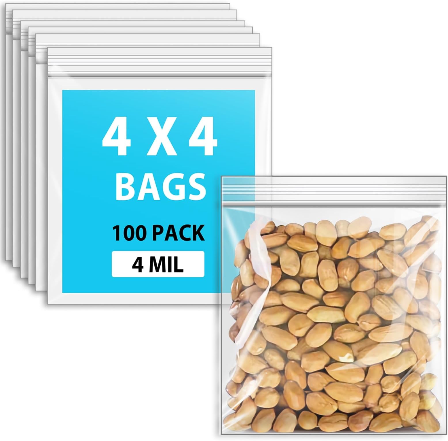 Amazon.com: 4x4 Zip Plastic Bags, 4 Mil Heavy Duty Zipper Reclosable ...