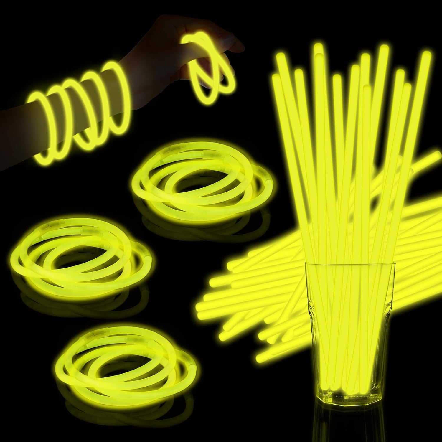 Amazon.com: Taikula 60 Pack 8” Yellow Glow Sticks Bracelet Bulk Glow ...