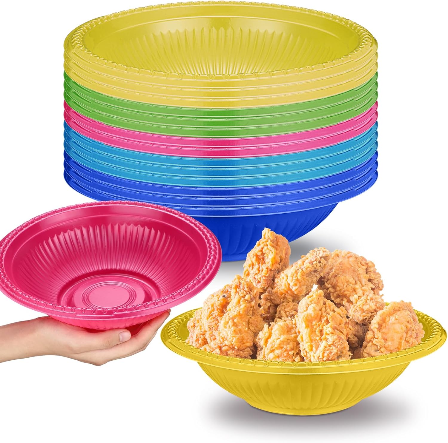Amazon.com: Lallisa 15 Pcs Plastic Bowls Disposable 47 oz Multicolor ...