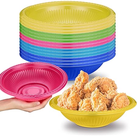 Amazon.com: Lallisa 15 Pcs Plastic Bowls Disposable 47 oz Multicolor ...
