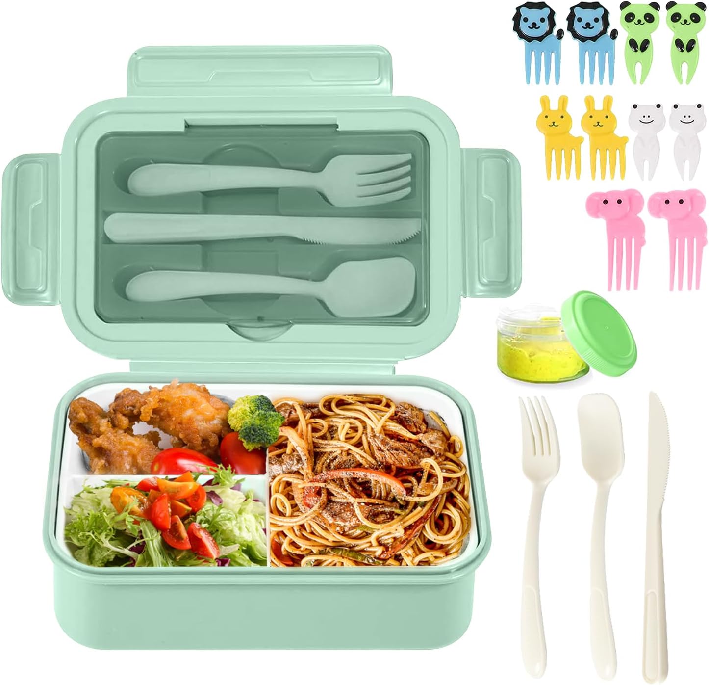 YIWONFU Kids Lunch Box with 3 Compartments, 1400ML Leak-Proof Bento ...