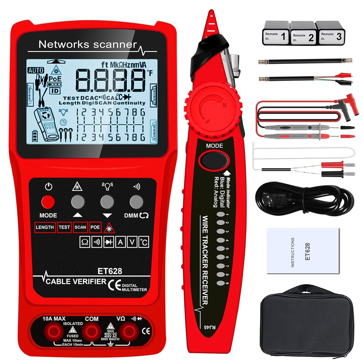 Amazon.com: Probador de cable de red con 3 piezas de prueba de red ...