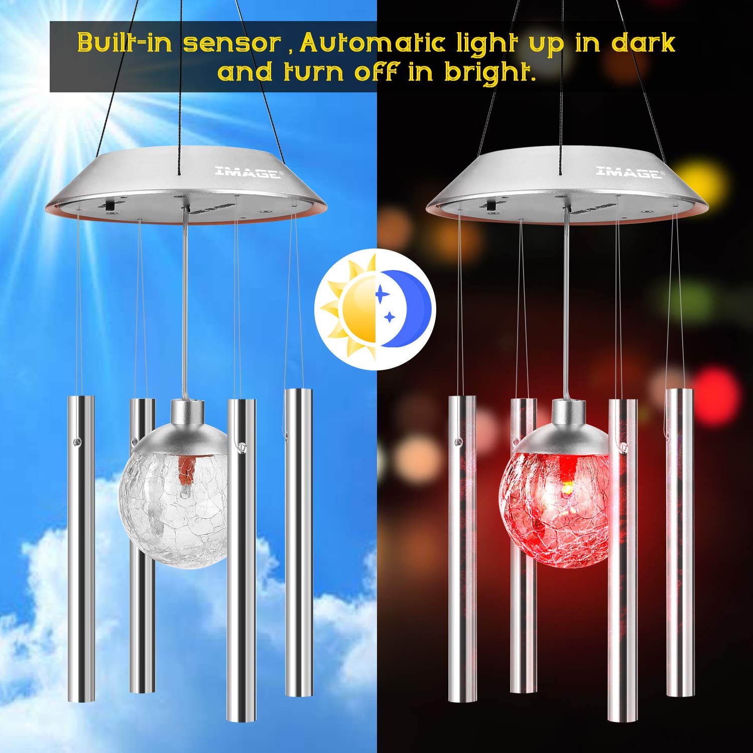 Clear Crackle Ball Solar Lighted Wind Chime Smart Garden Flamboya